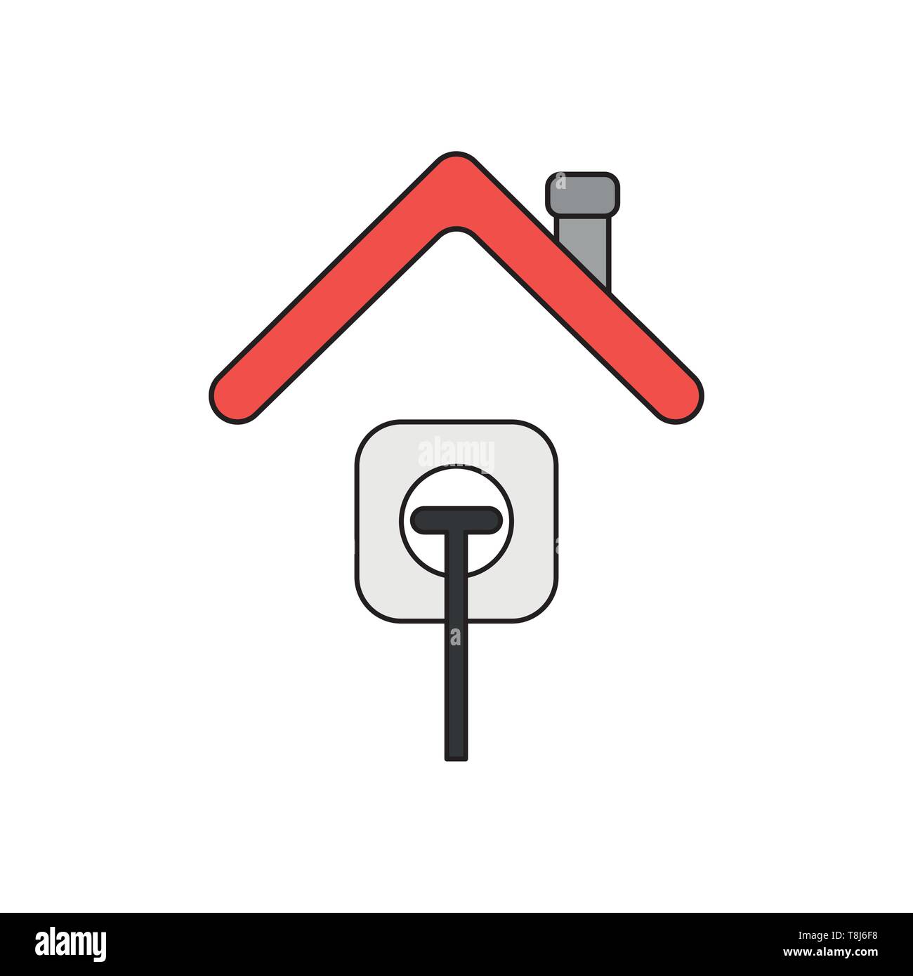 Vector icon concept of plug plugged into outlet under house roof. Black ...