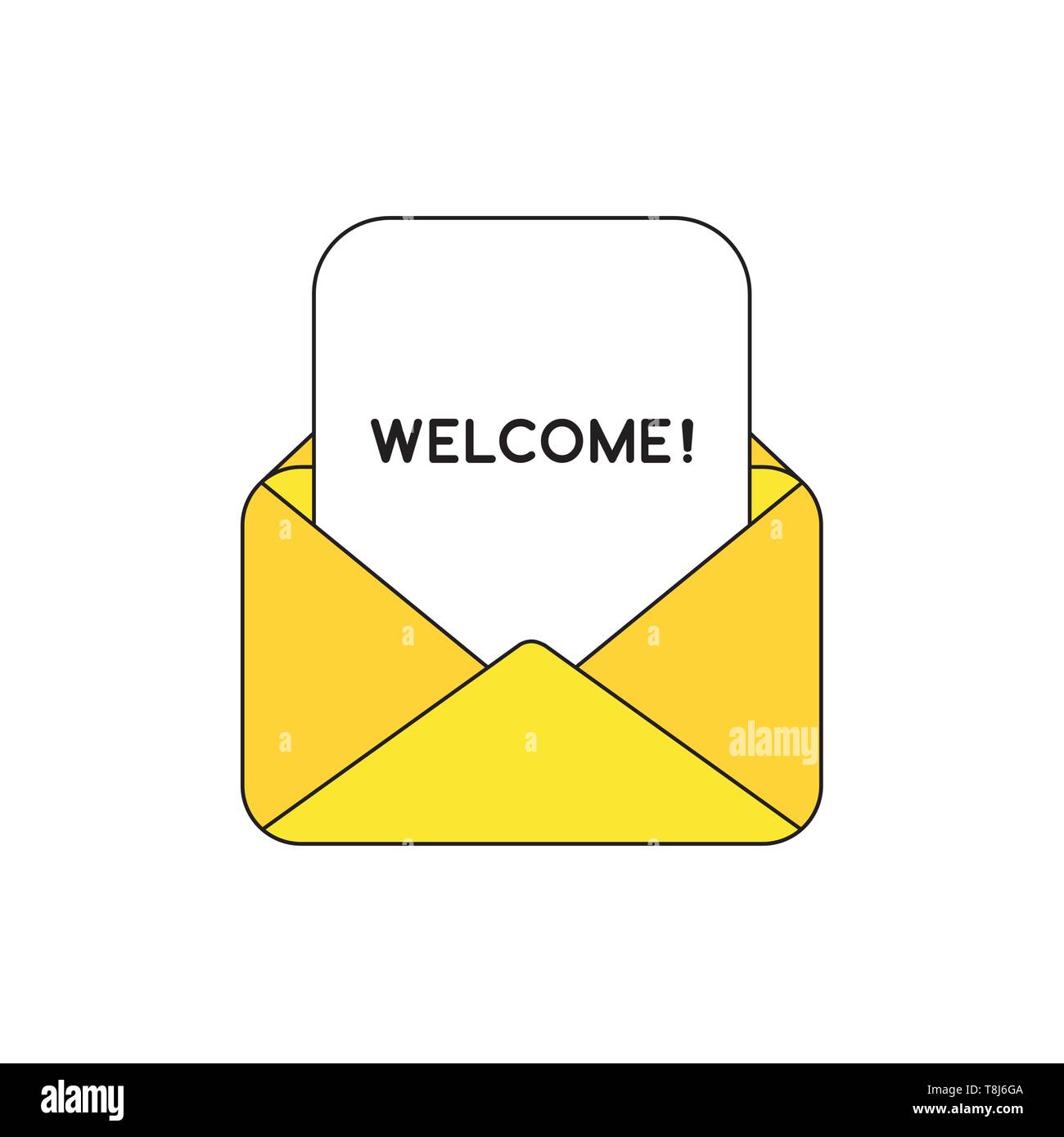 Vector icon concept of welcome written on paper inside mail envelope ...