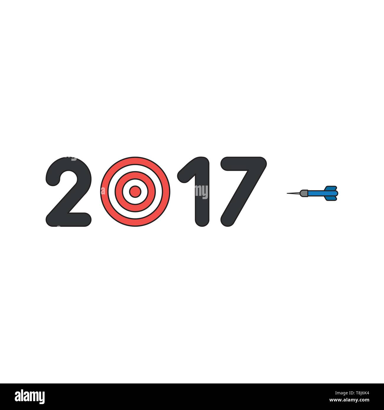Vector icon concept of year of 2017 with bulls eye and dart. Black ...