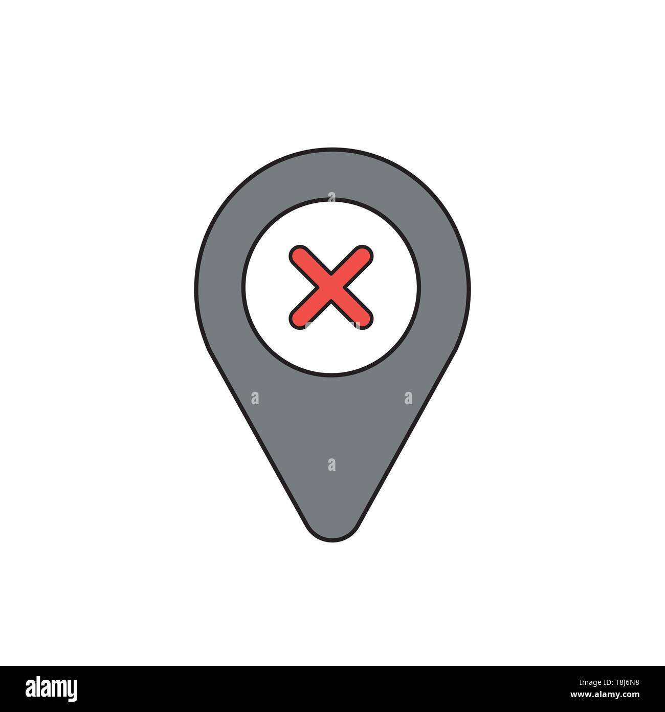 Vector icon concept of x mark inside map pointer. Black outlines and colored Stock Vector Image ...