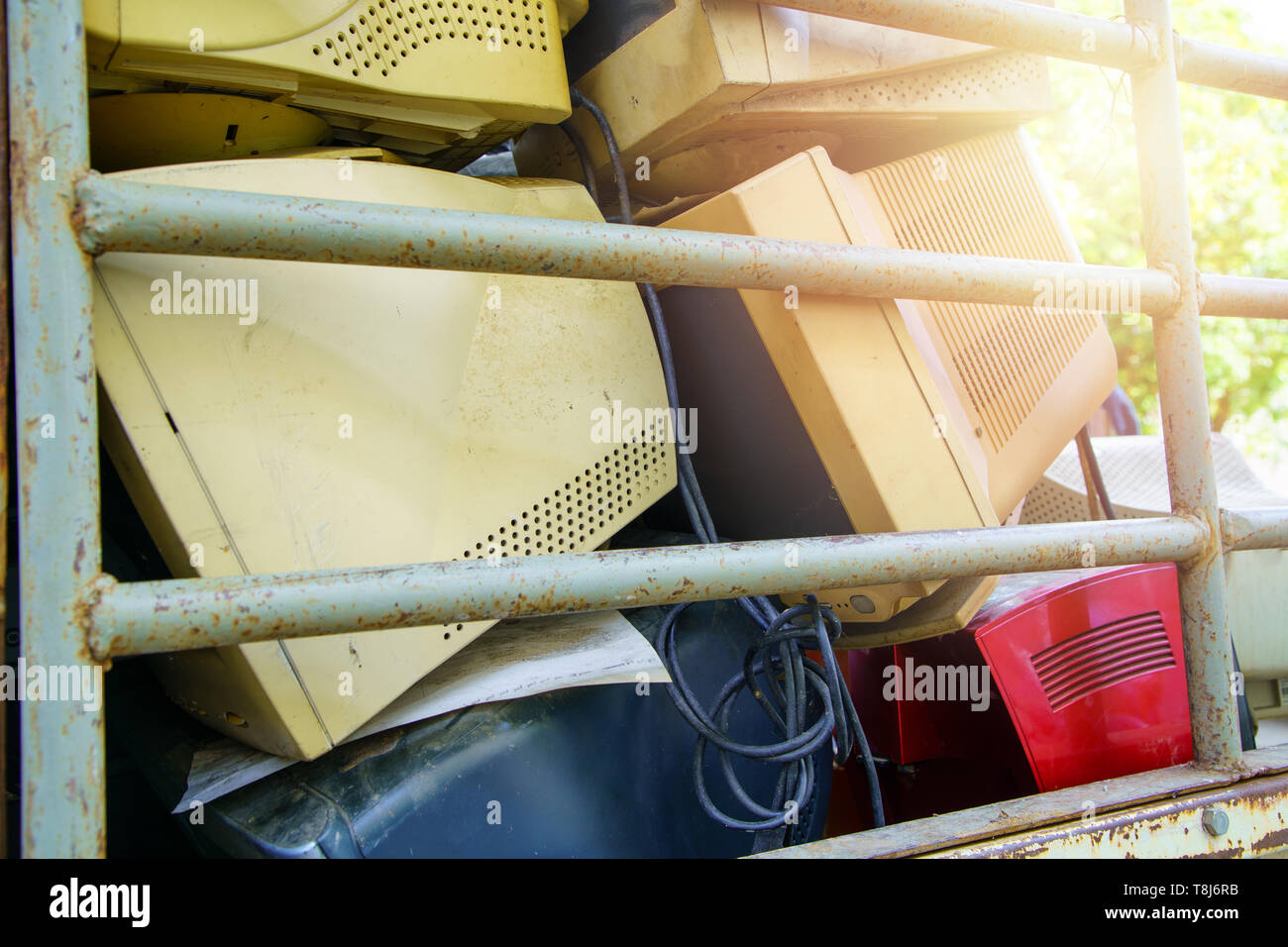 electronic waste stack together Monitor, Printer, desktop computer, for ...