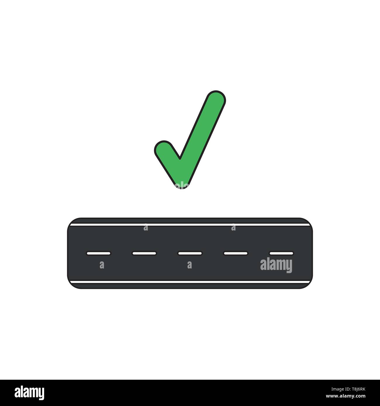 Vector icon concept of road with check mark symbol. Black outlines and ...