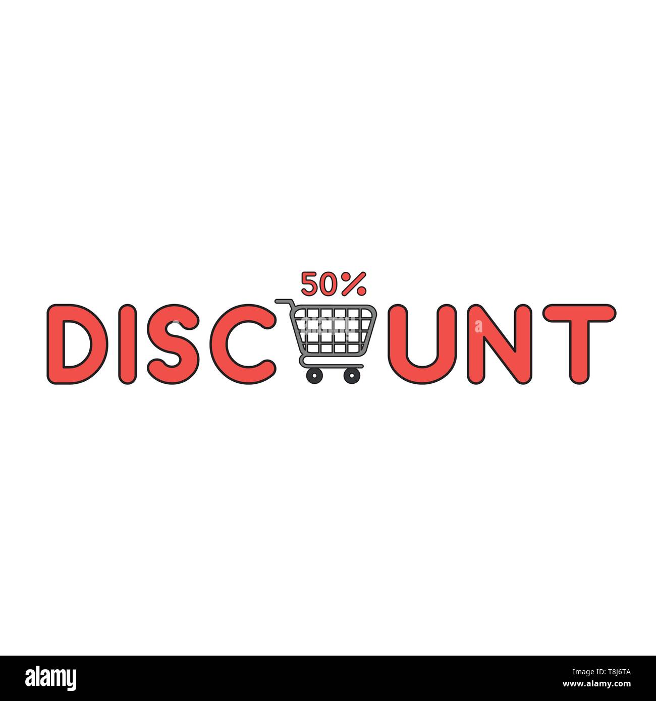 Vector icon concept of red discount word with shopping cart and 50 ...