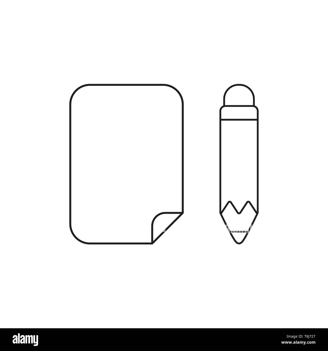 Vector icon concept of paper with pencil. Black outlines Stock Vector ...