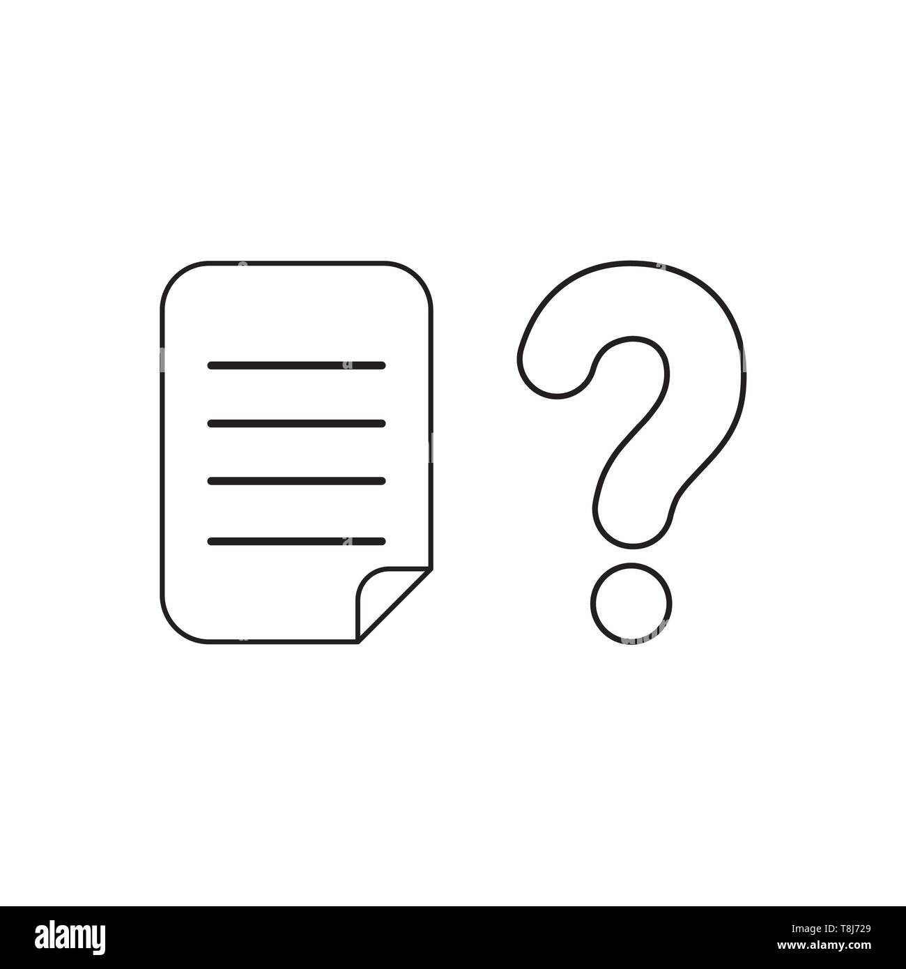 Vector icon concept of paper with question mark. Black outlines Stock ...