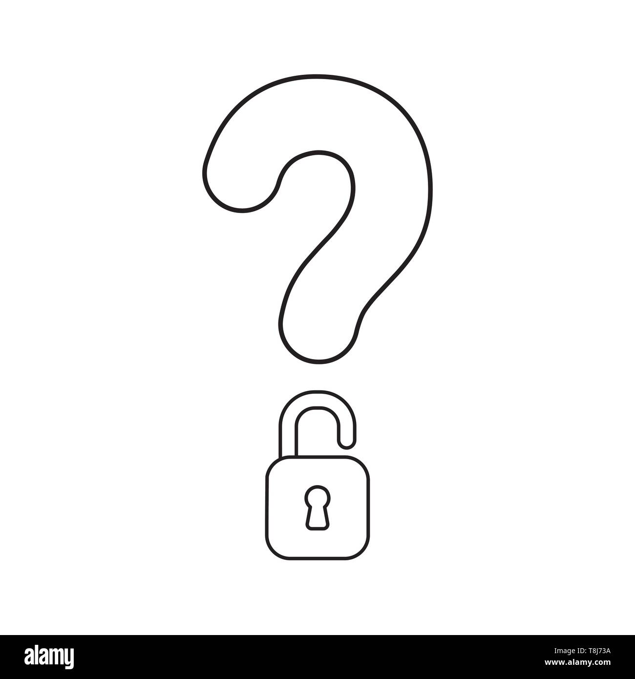 Vector icon concept of question mark with opened padlock. Black ...