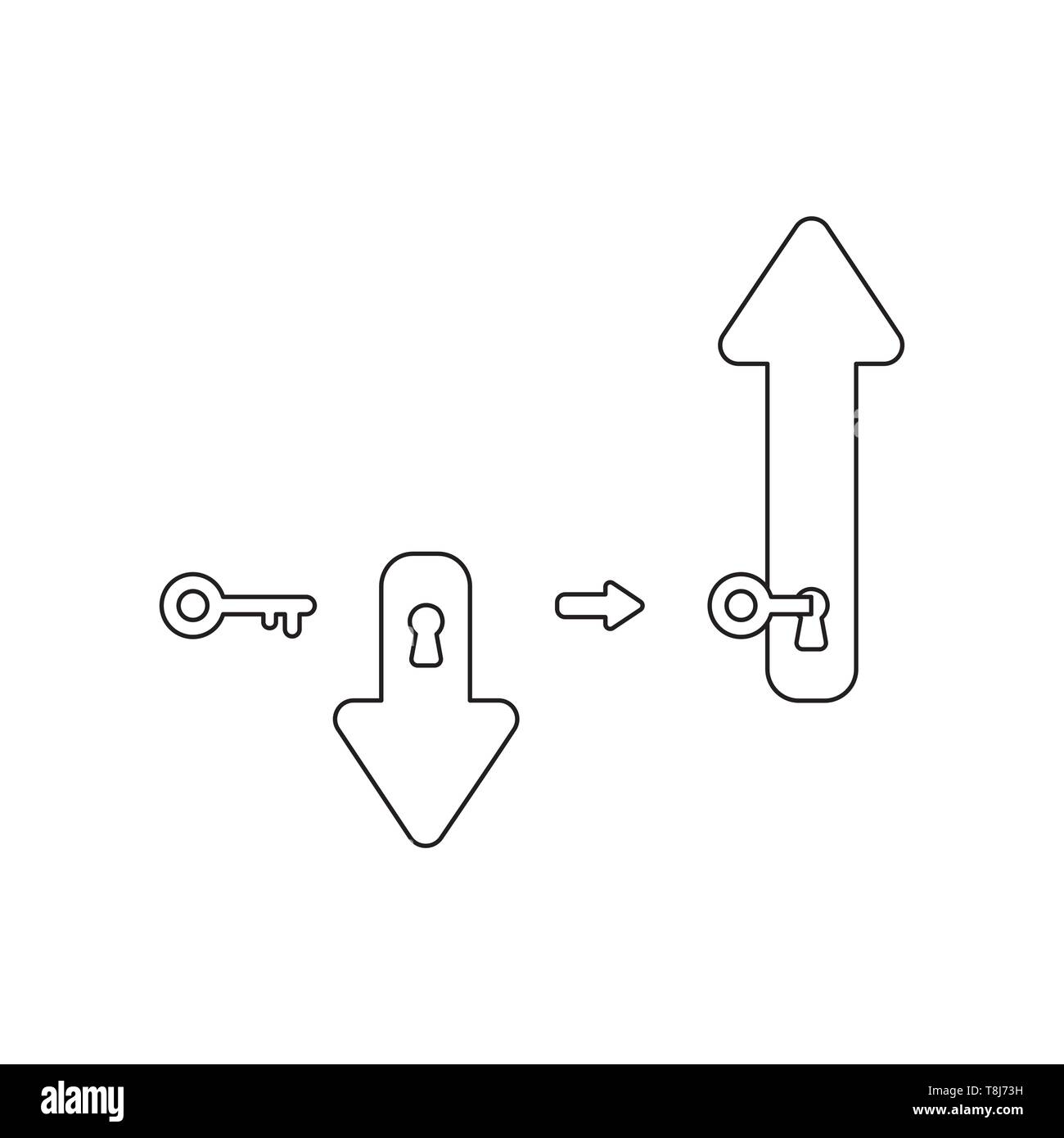 Vector icon concept of arrow moving down with keyhole, key unlock and ...