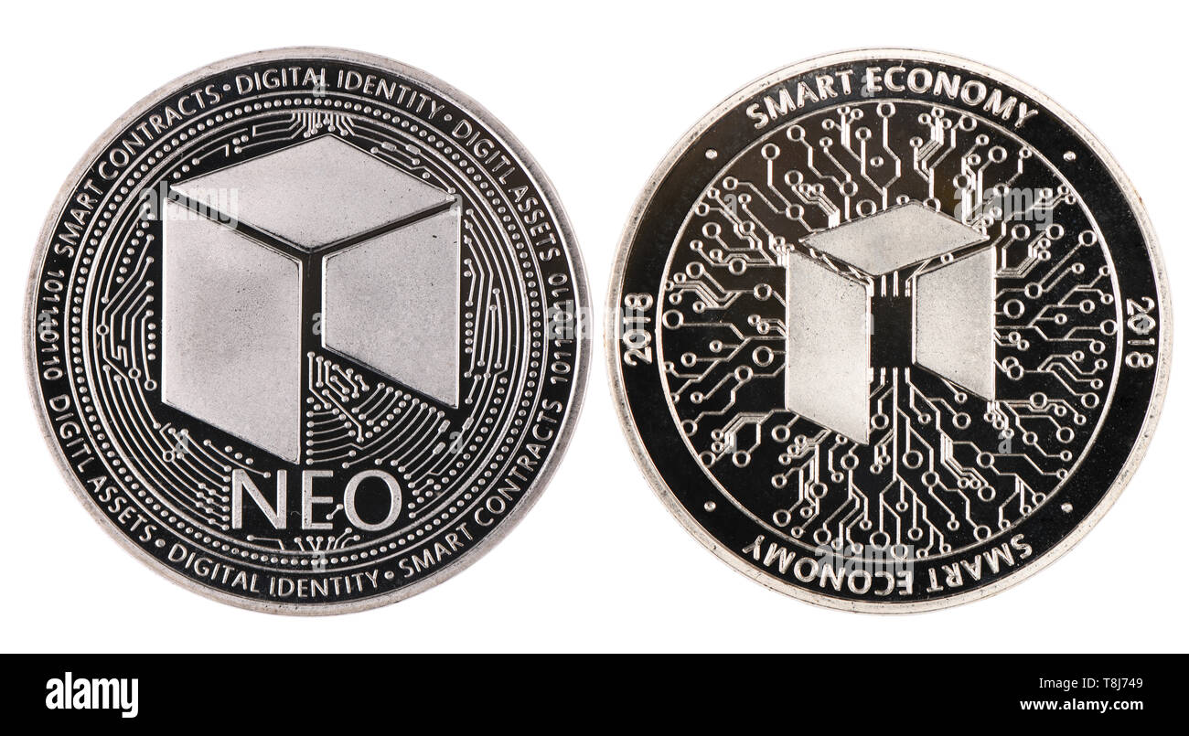 Silver neo isolated on white background. Front and back sides are shown ...