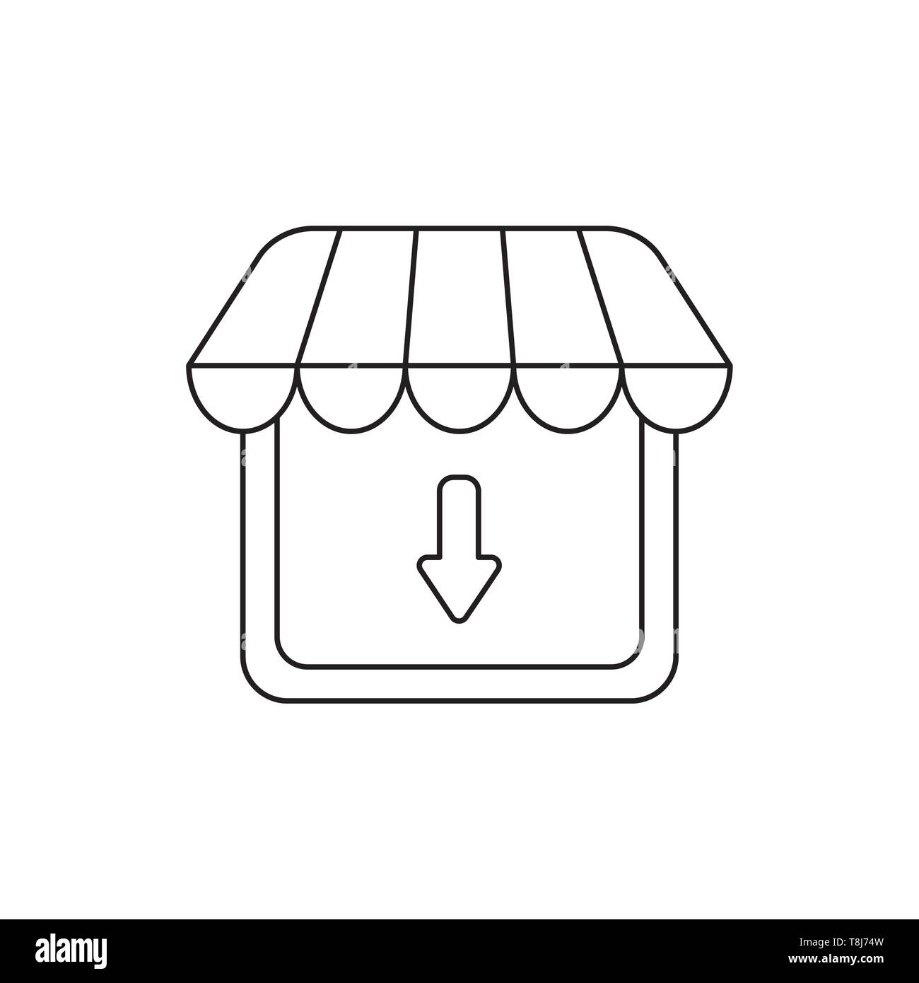Vector icon concept of shop store with arrow down. Black outlines Stock ...
