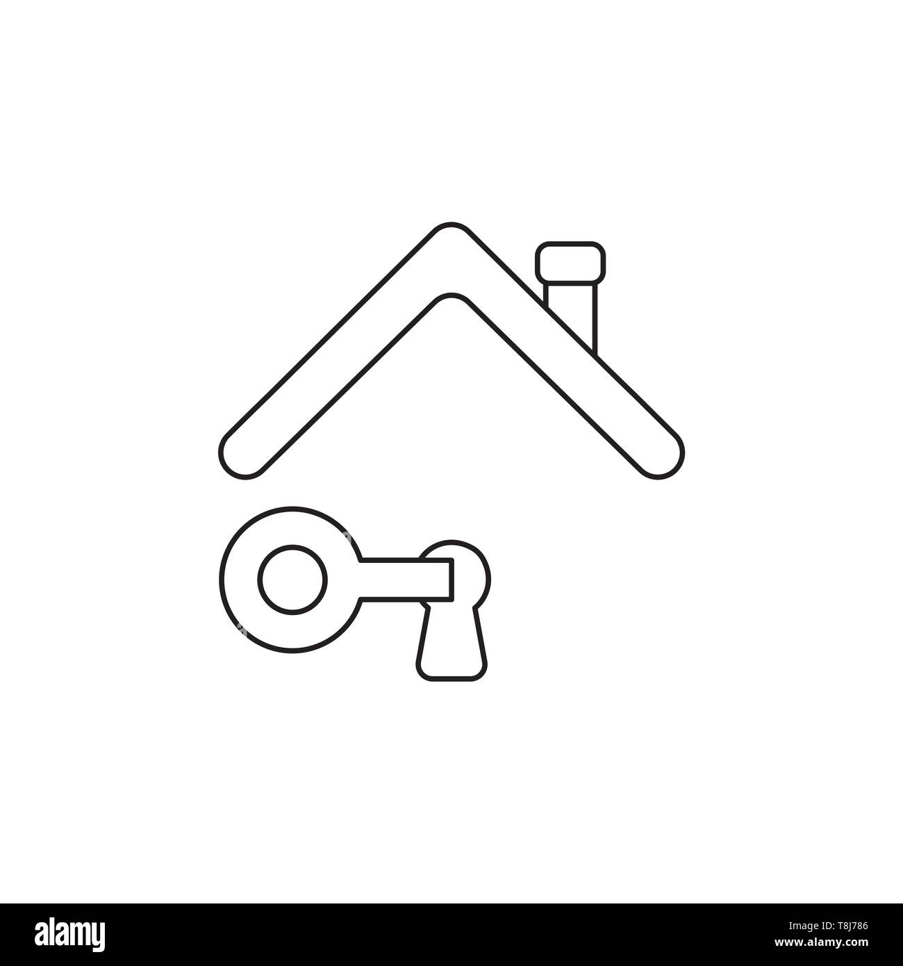 Vector icon concept of key unlock keyhole under roof. Black outlines ...