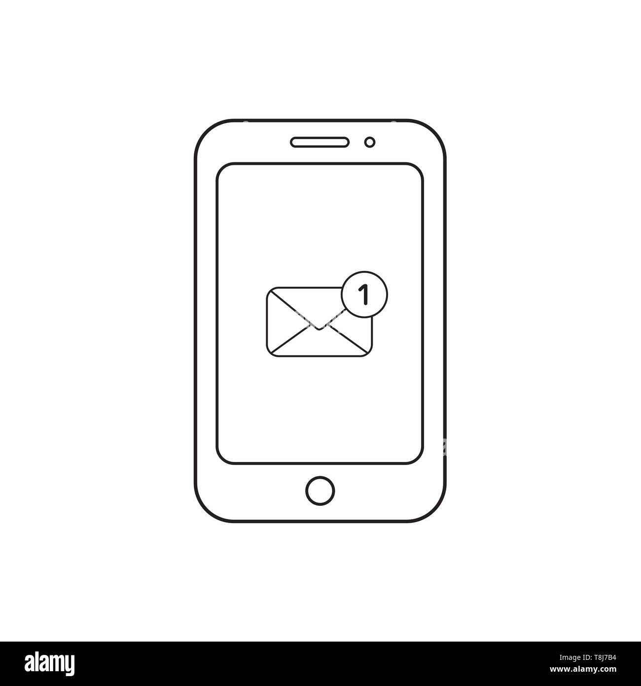 Vector icon concept of one message envelope inside smartphone. Black ...