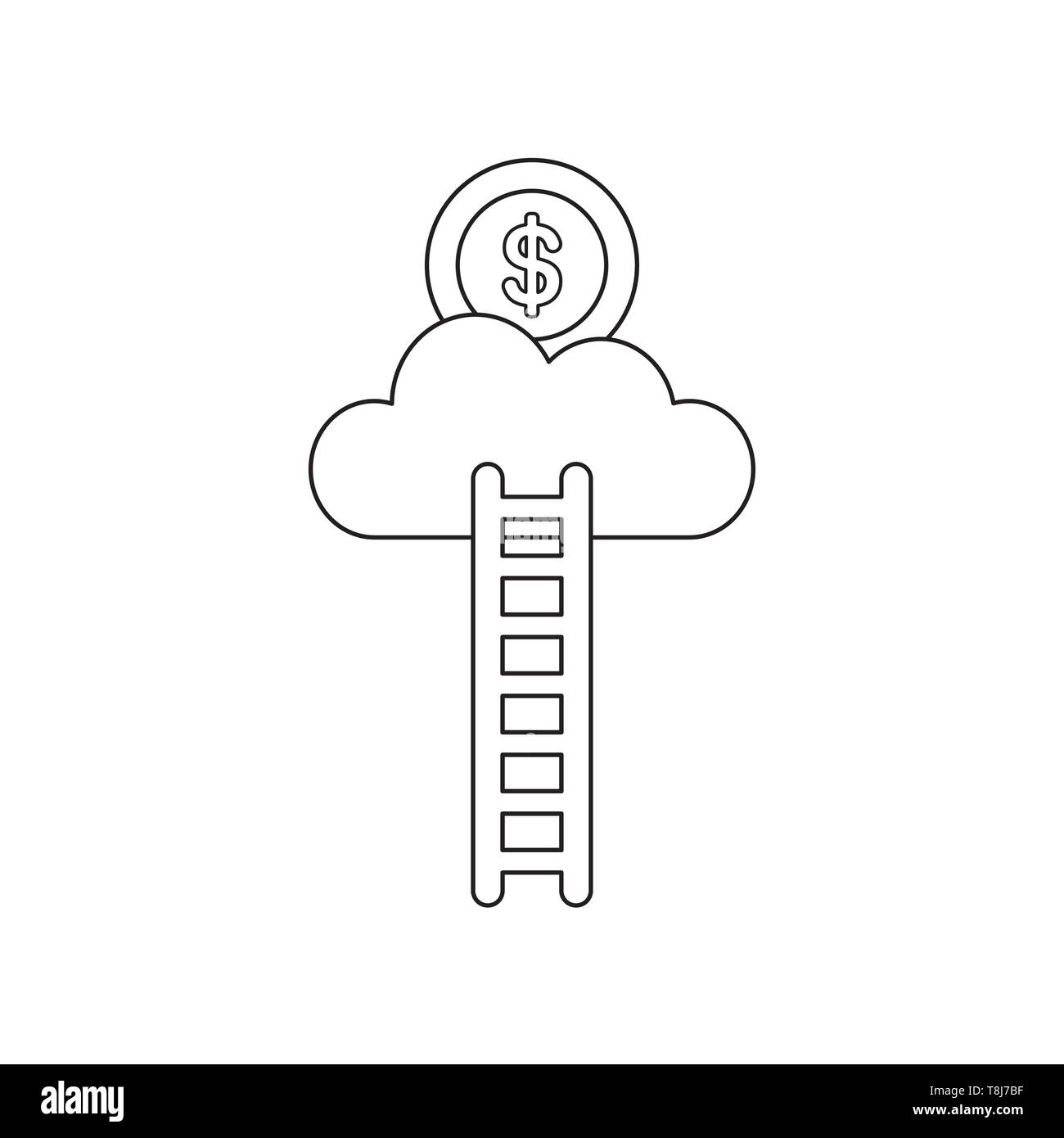 Vector icon concept of ladder reach dollar coin on cloud. Black ...