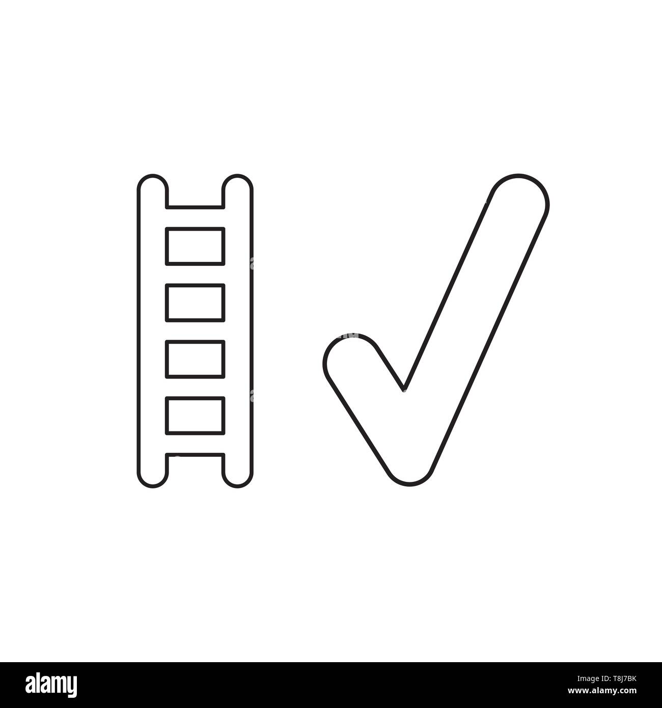 Vector icon concept of ladder with check mark. Black outlines Stock ...
