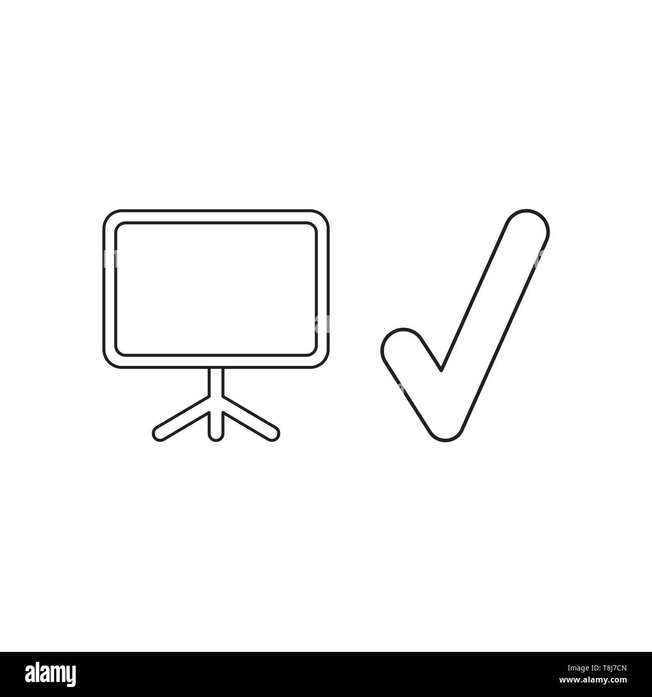 Vector icon concept of presentation chart with check mark. Black outlines Stock Vector Image ...