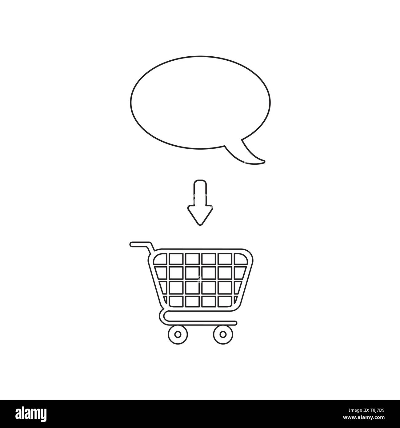 Vector icon concept of speech bubble inside shopping cart. Black outlines Stock Vector Image ...