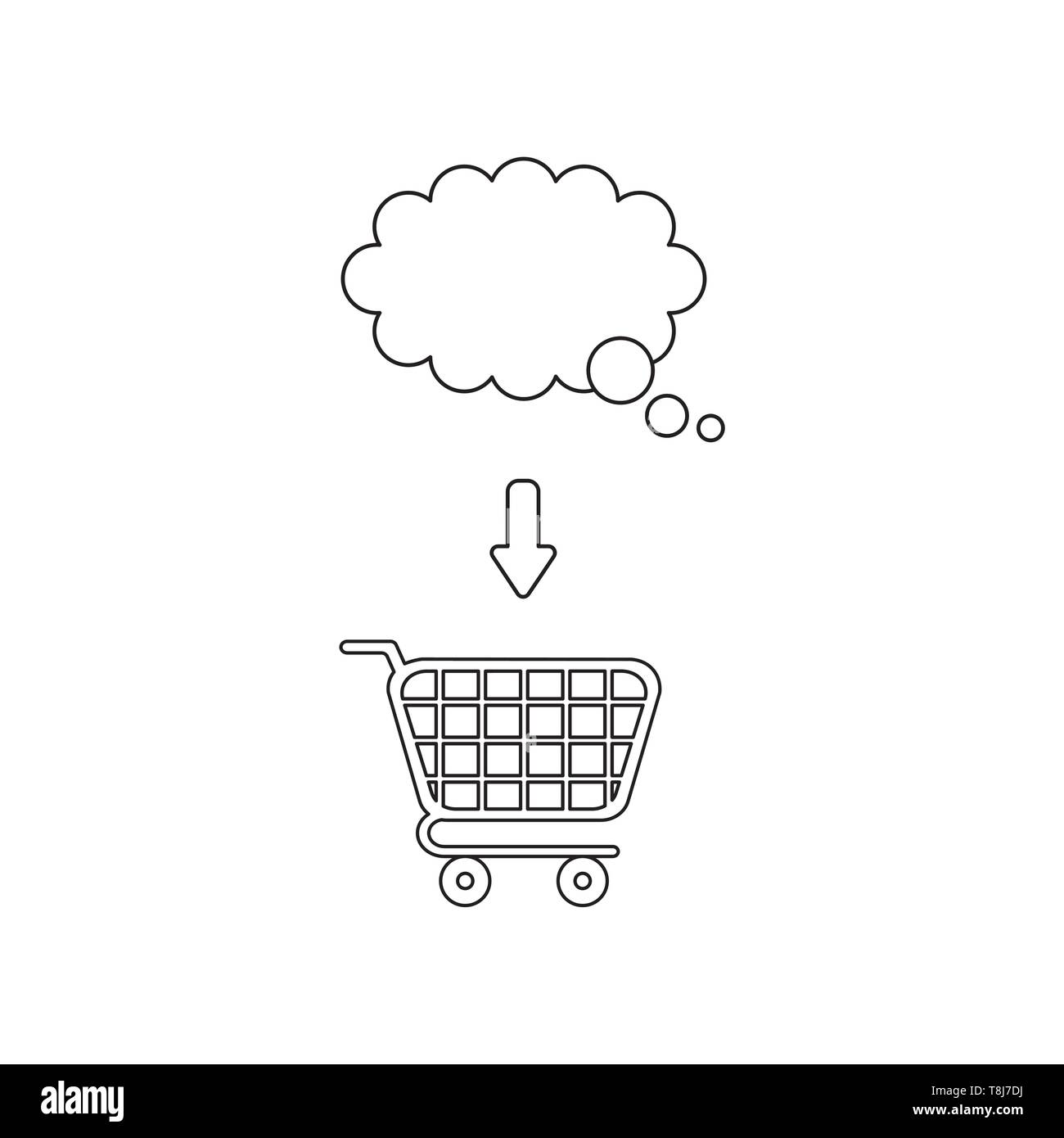 Vector icon concept of thought bubble inside shopping cart. Black outlines Stock Vector Image ...