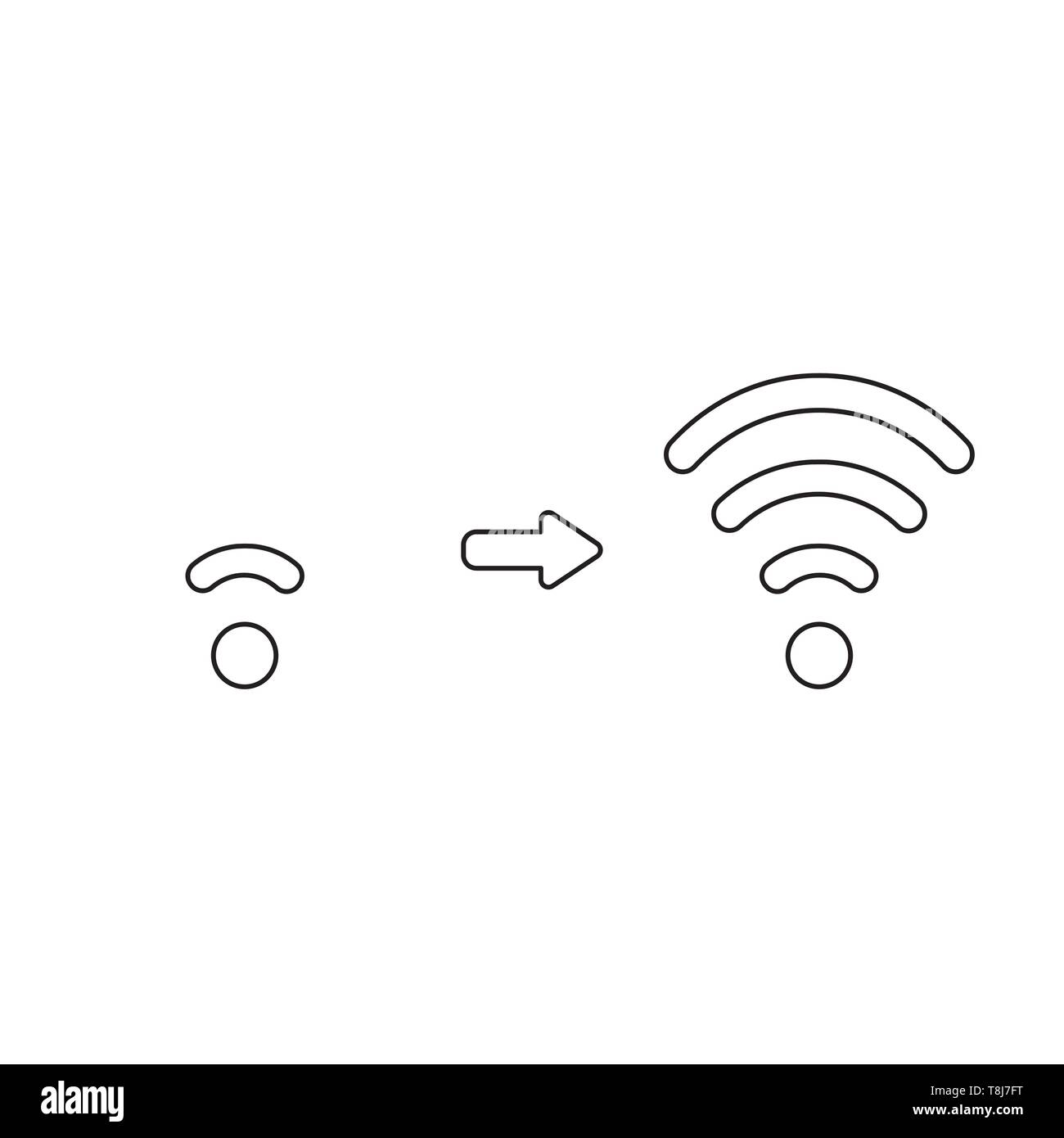 Vector icon concept of low and high wifi signals. Black outlines Stock ...