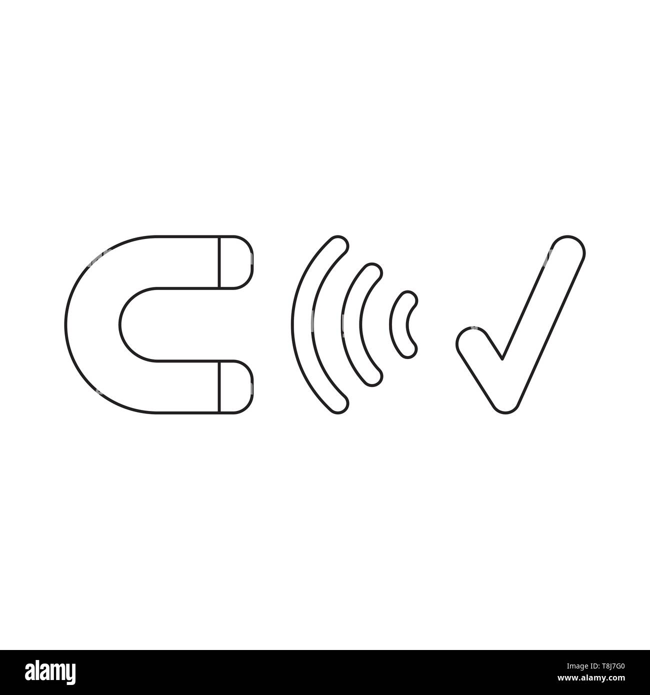 Vector icon concept of magnet attracting check mark. Black outlines ...
