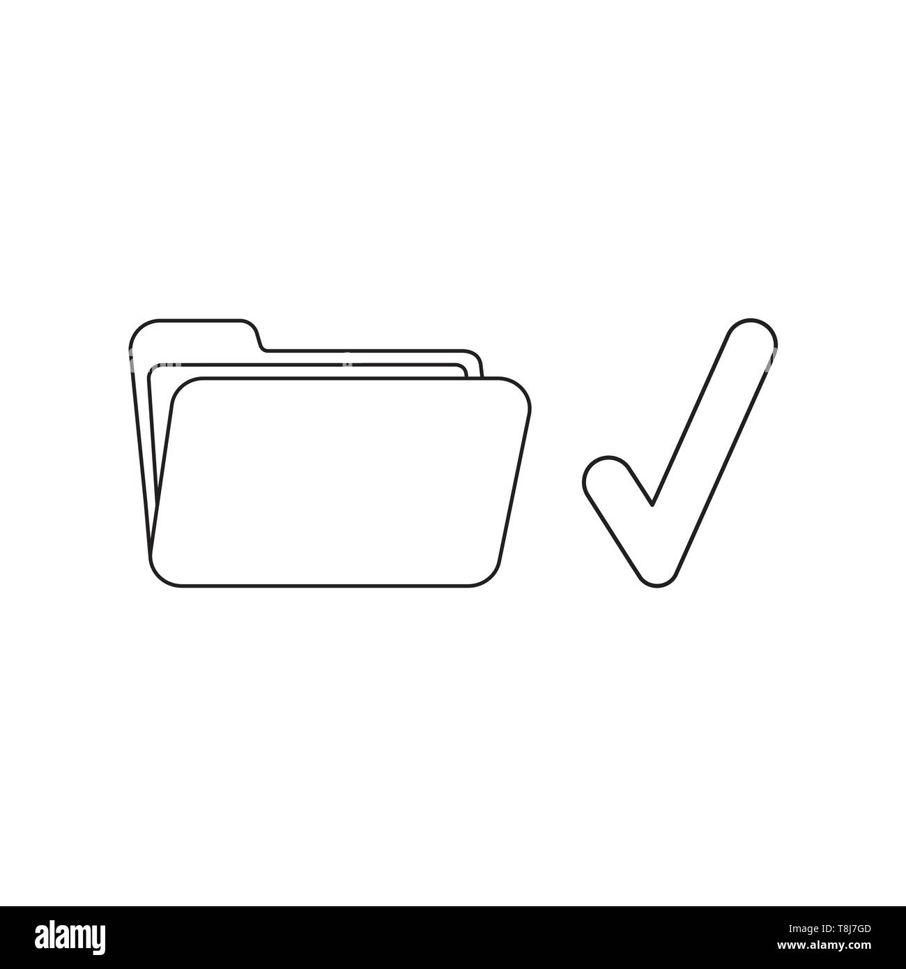 Vector icon concept of open folder with check mark. Black outlines ...