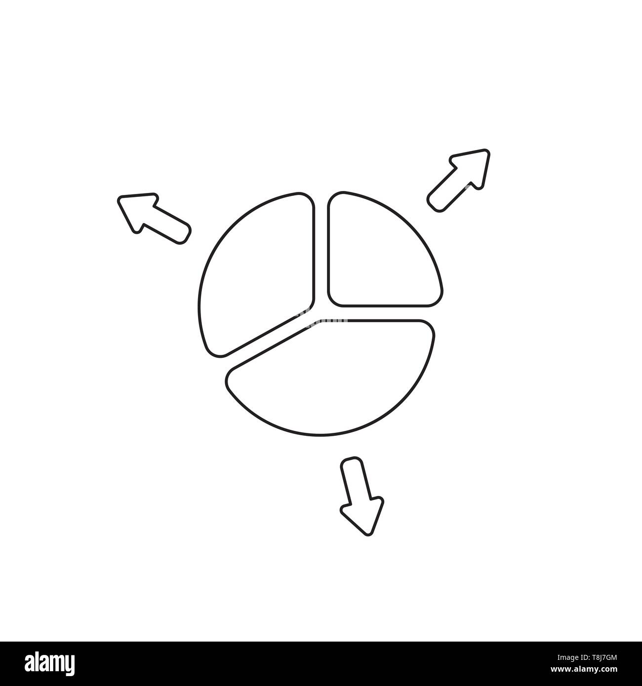 Vector icon concept of three parts of diagram pie. Black outlines Stock ...