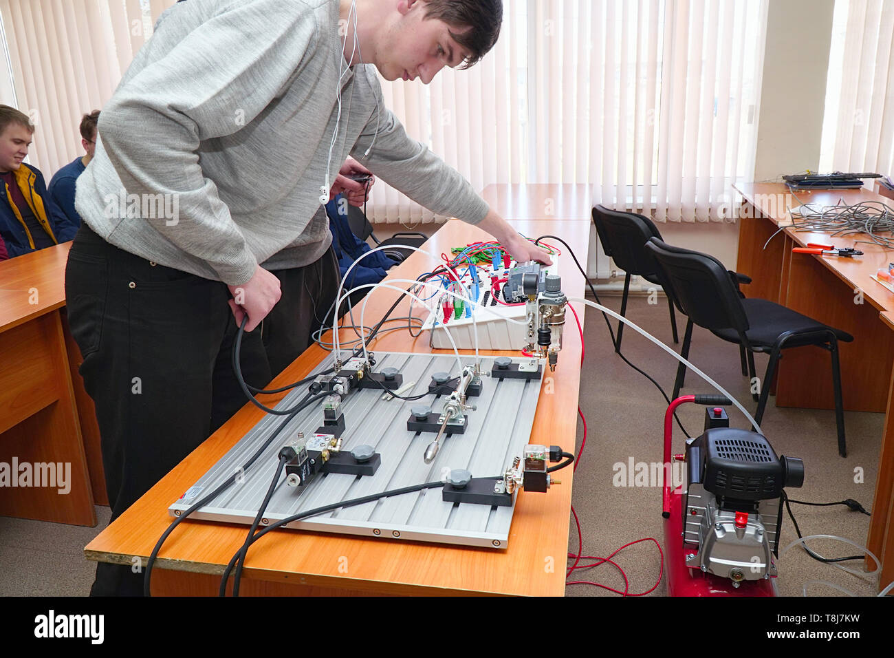 Chapaevsk, Samara region, Russia - April 17, 2019: Students connect ...