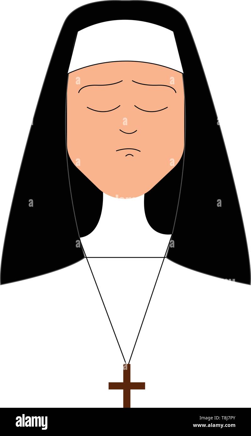 A nun wearing a black veil attached to the white cap on her head and a ...