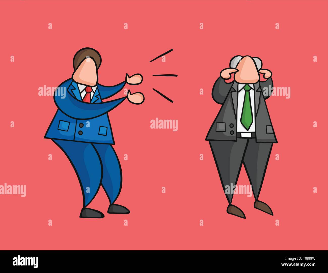 Hand-drawn vector illustration angry businessman worker yelling at boss ...