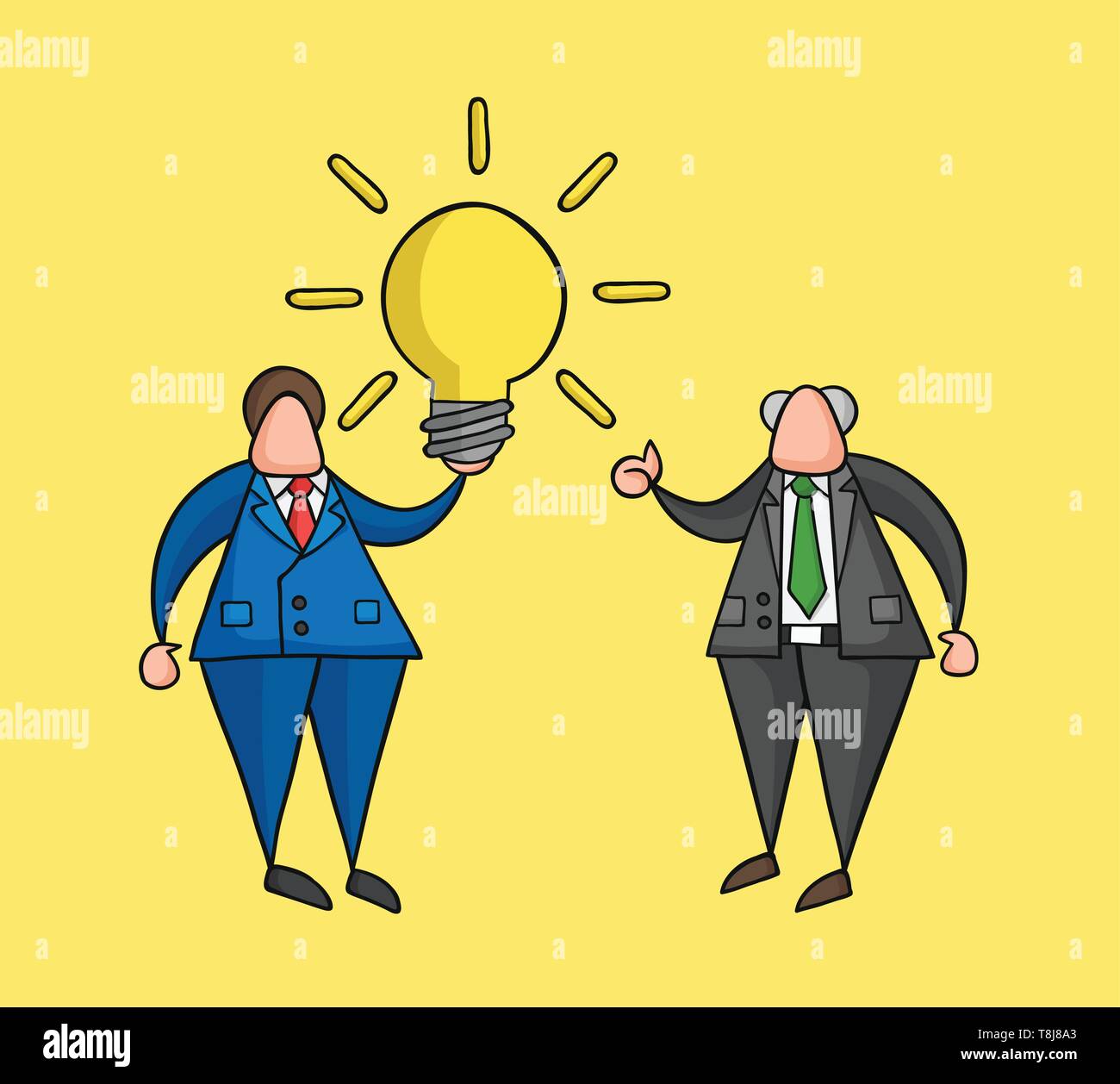 Hand-drawn vector illustration businessman worker holding glowing light ...