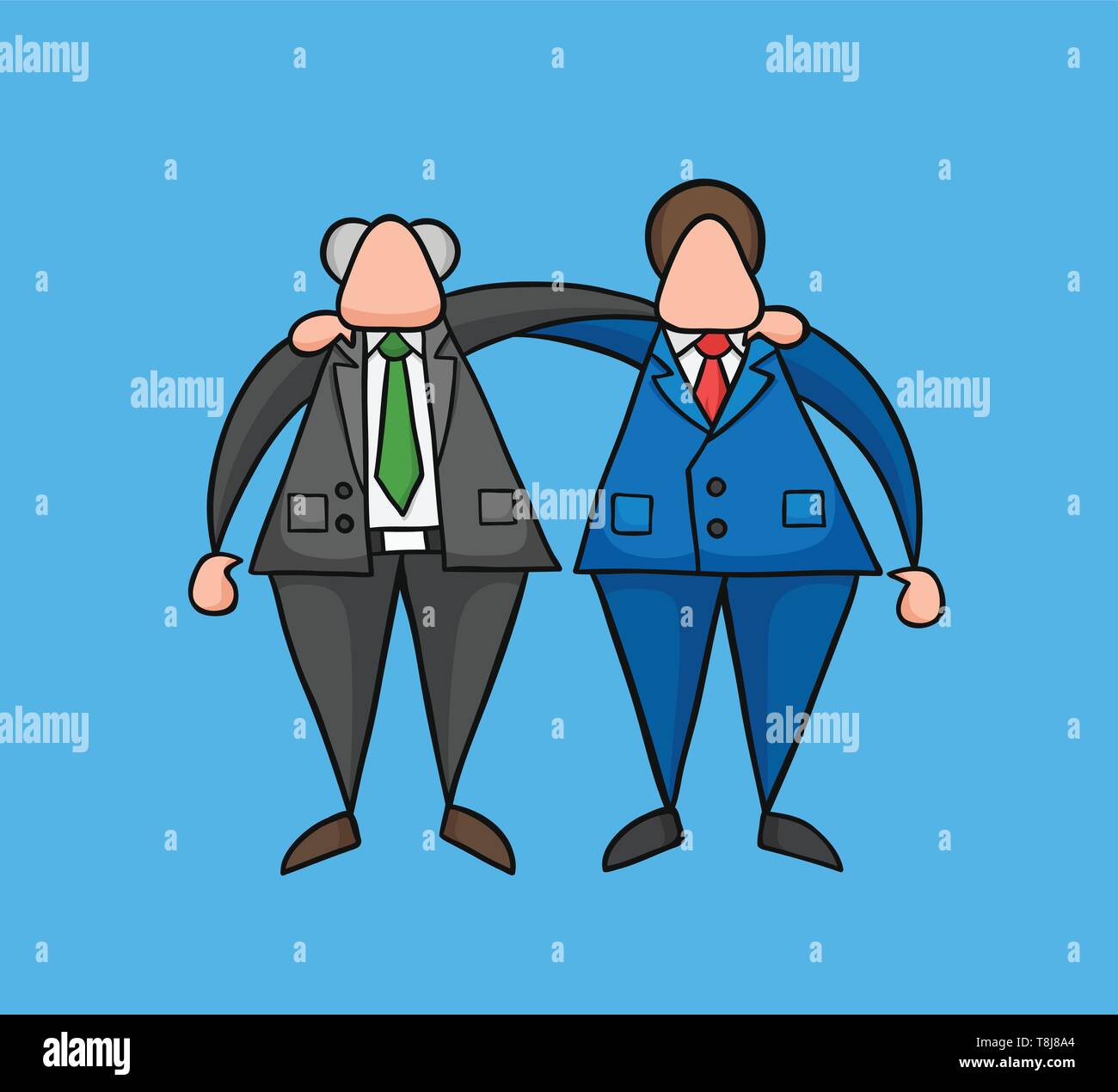 Hand-drawn vector illustration happy boss and businessman worker ...