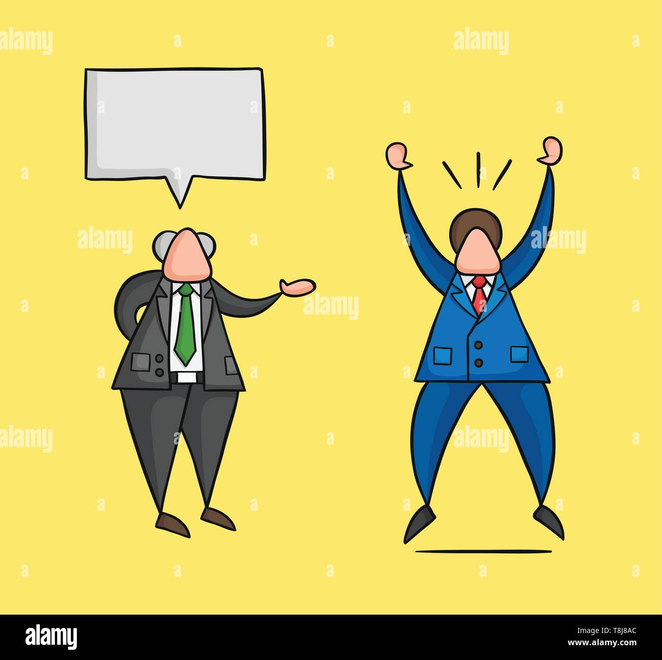 Hand-drawn vector illustration boss gives good news to businessman ...