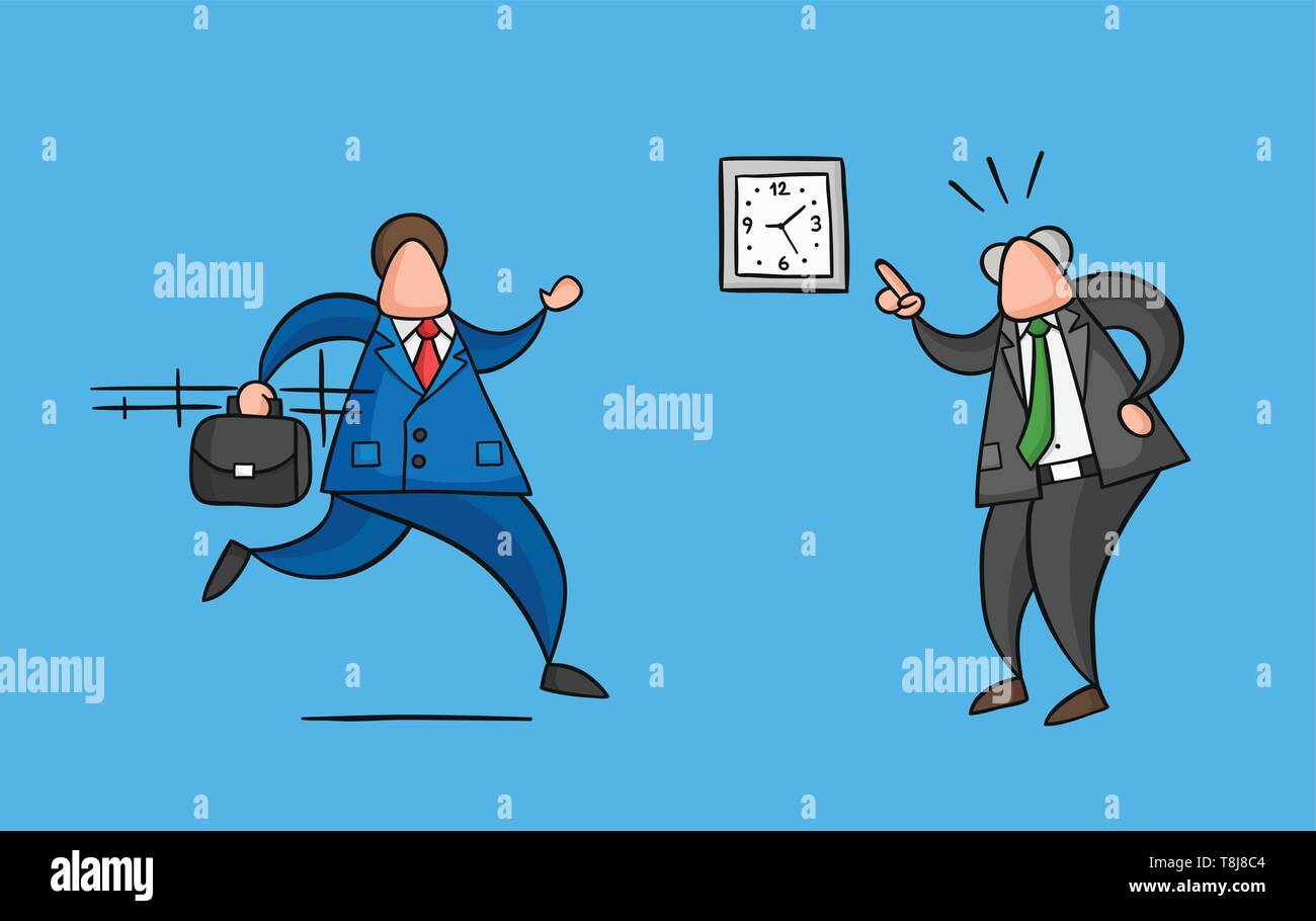 Hand-drawn vector illustration businessman worker late for work and ...