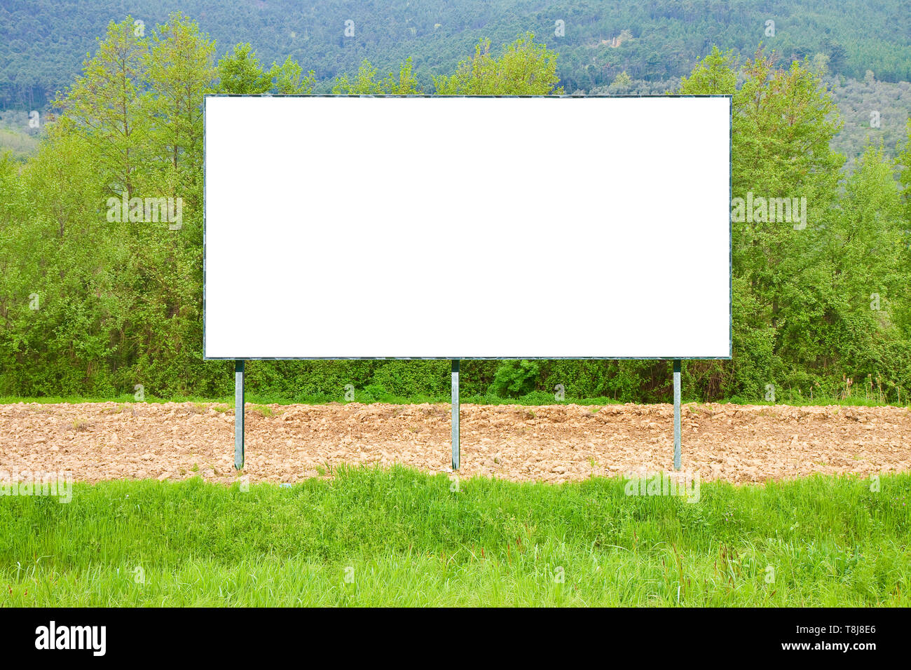 Blank commercial advertising billboard immersed in a rural scene ...