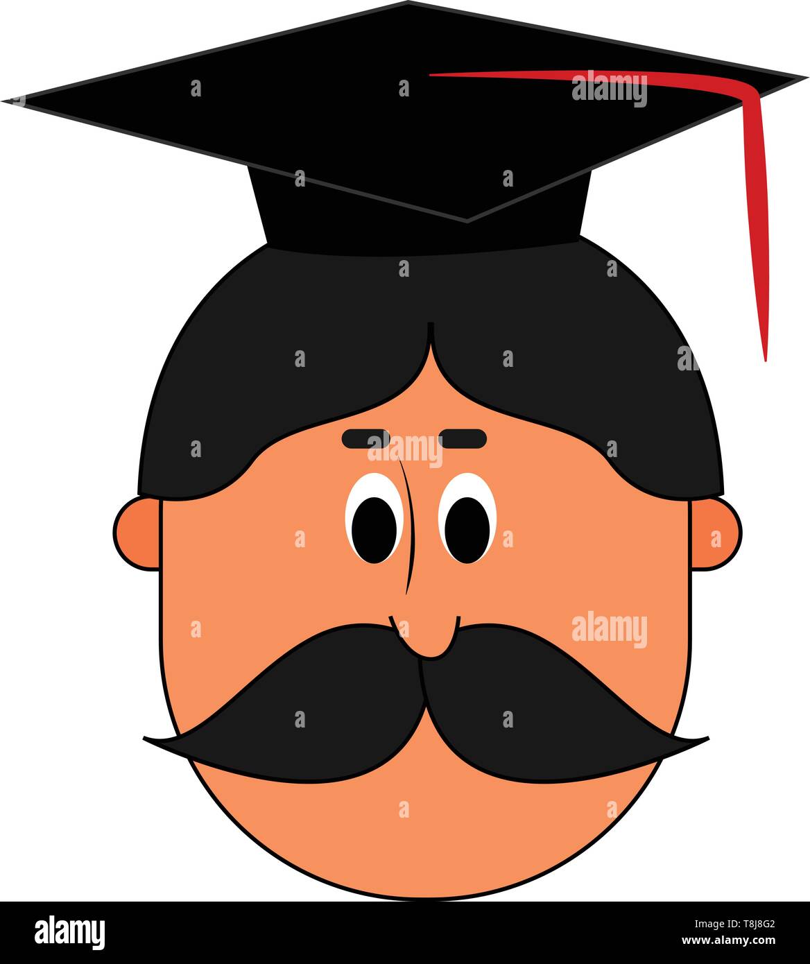 A professor with a long mustache, wearing a tassel hood, and with eyes ...