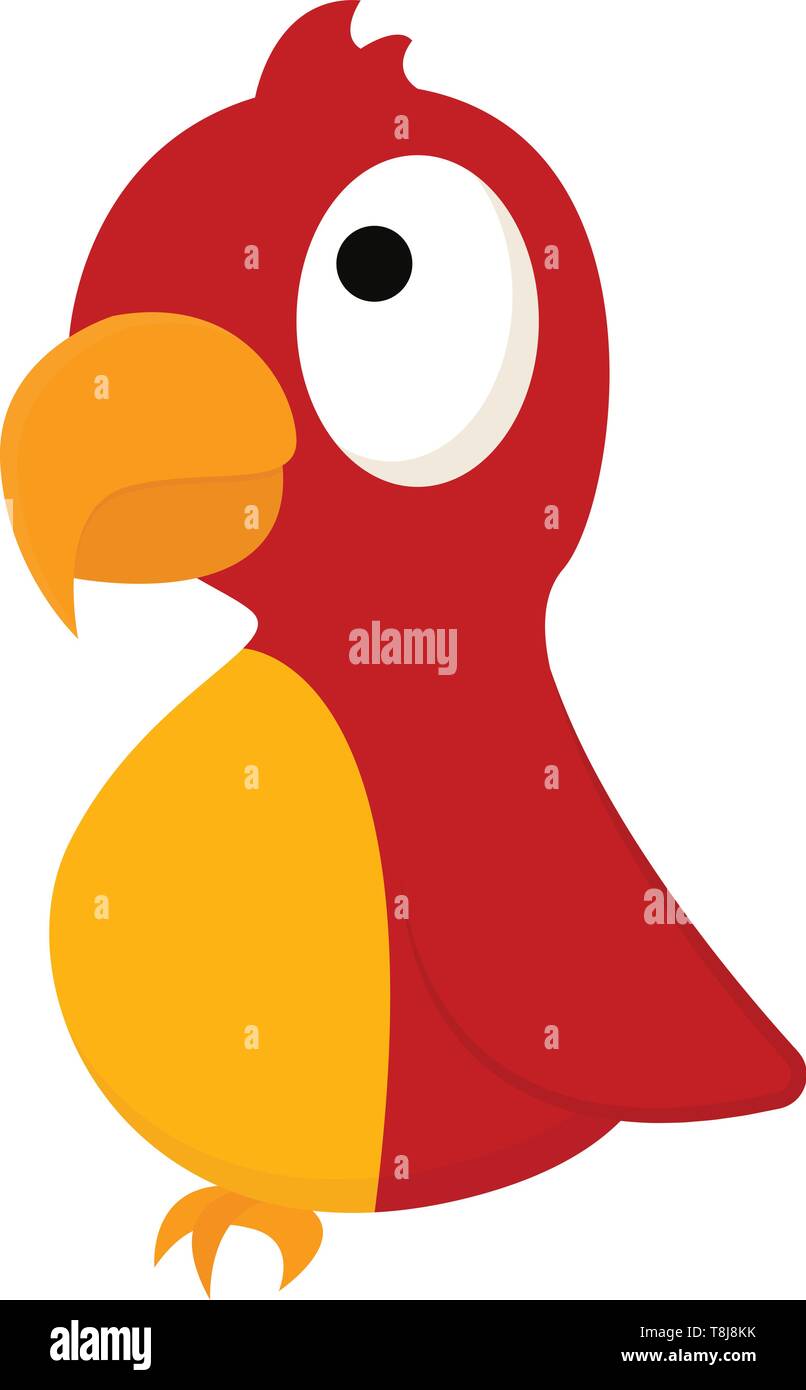 Cartoon picture of a red bird with the sharp yellow pointed curved bill ...