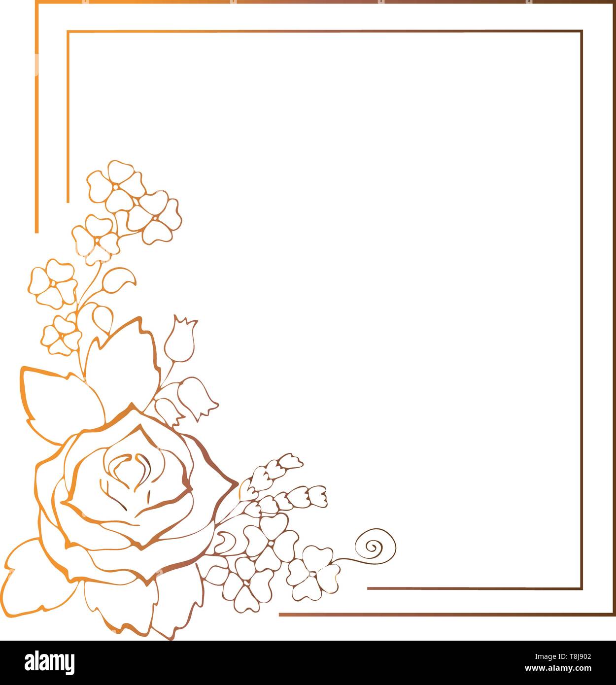 Gold roses flowers drawing and sketch with line-art on white ...