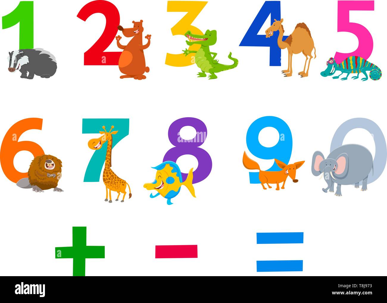 Cartoon Illustration of Numbers Set from Zero to Nine with Happy Wild ...