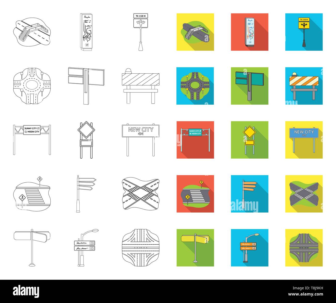 asphalt,barrier,circular,collection,concrete,crossing,direction,driving ...