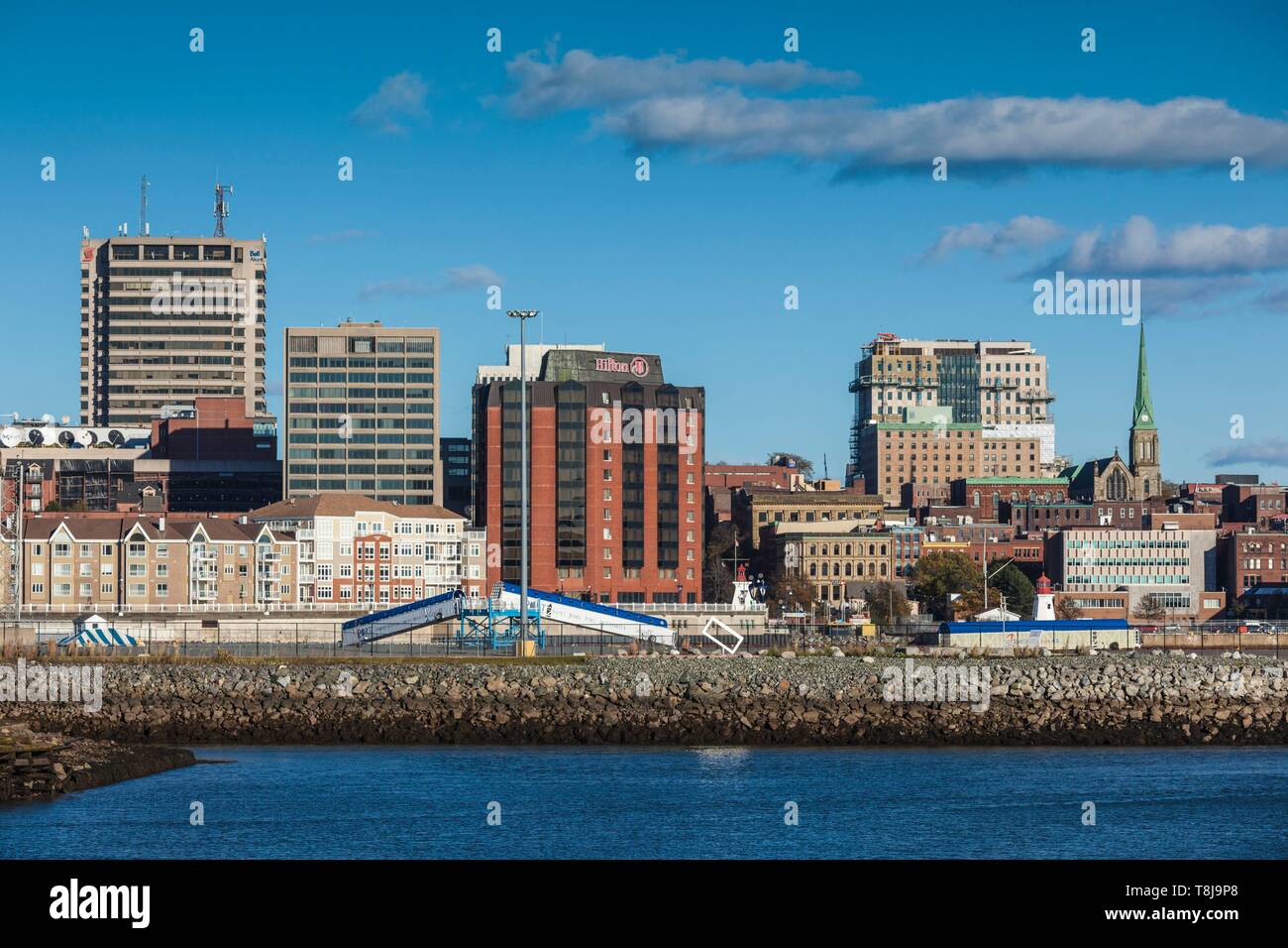 Canada, New Brunswick, Saint John, skyline from Saint John Harbour ...