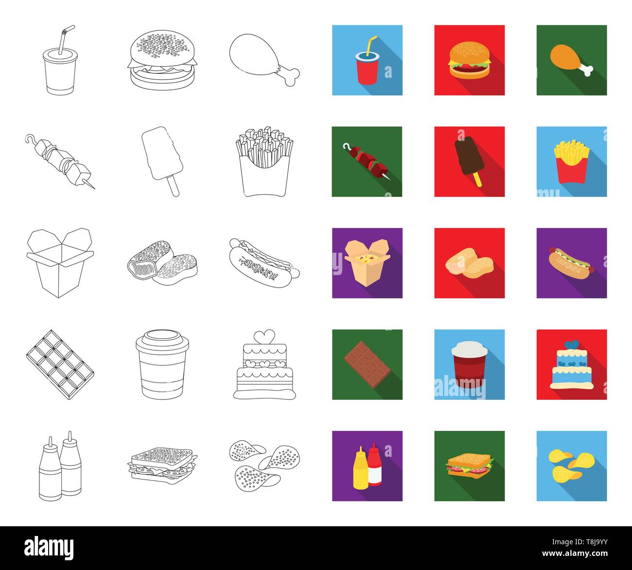 Fast food outline,flat icons in set collection for design.Food from ...