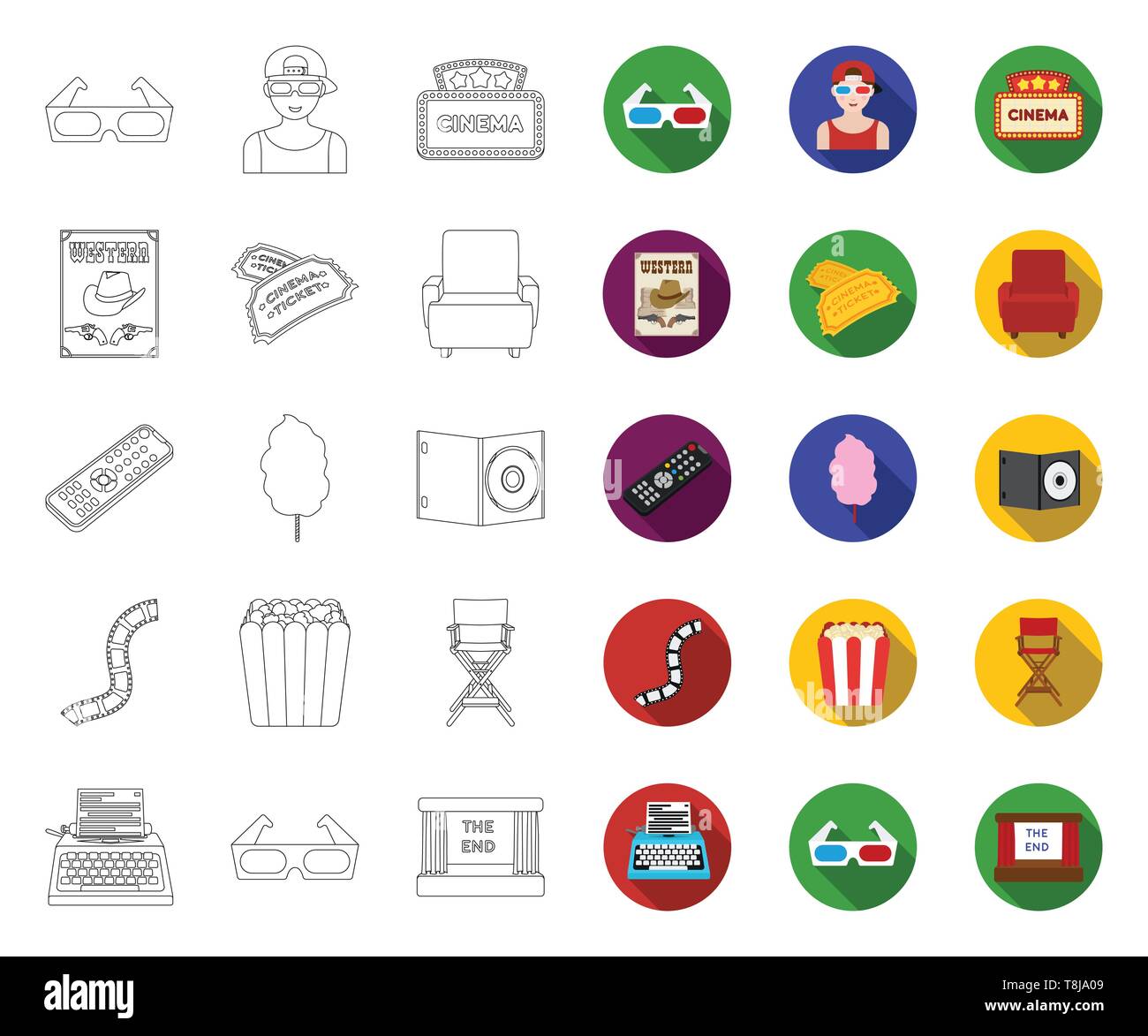 Films and cinema outline,flat icons in set collection for design.Movies ...