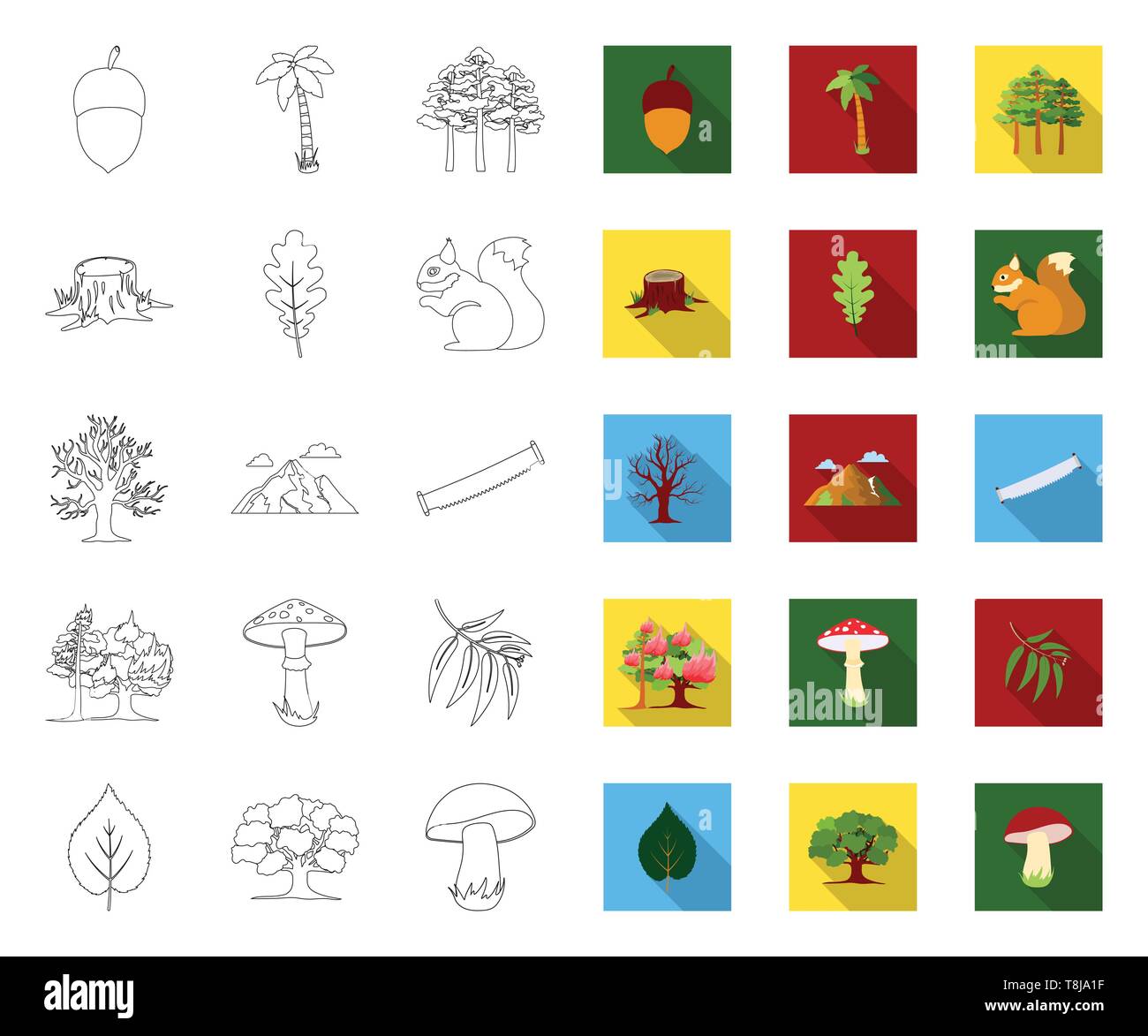 Forest and nature outline,flat icons in set collection for design ...