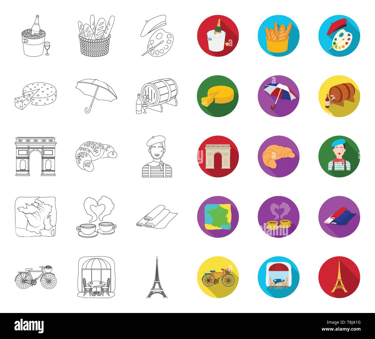 Country France outline,flat icons in set collection for design. France ...