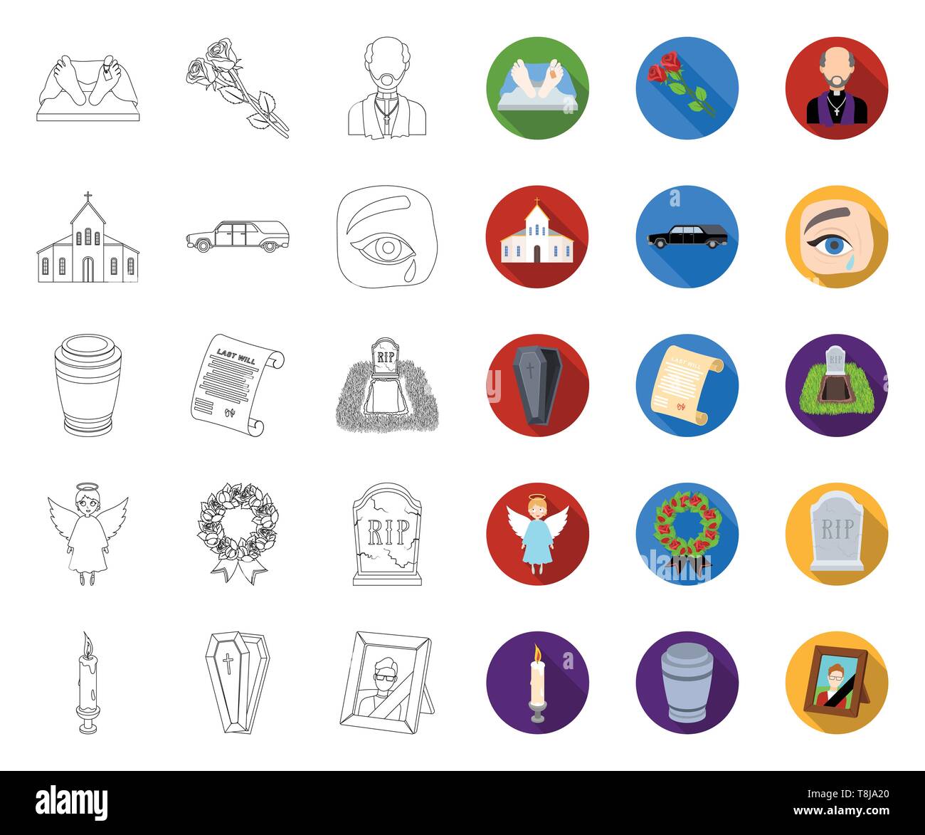 Funeral ceremony outline,flat icons in set collection for design ...
