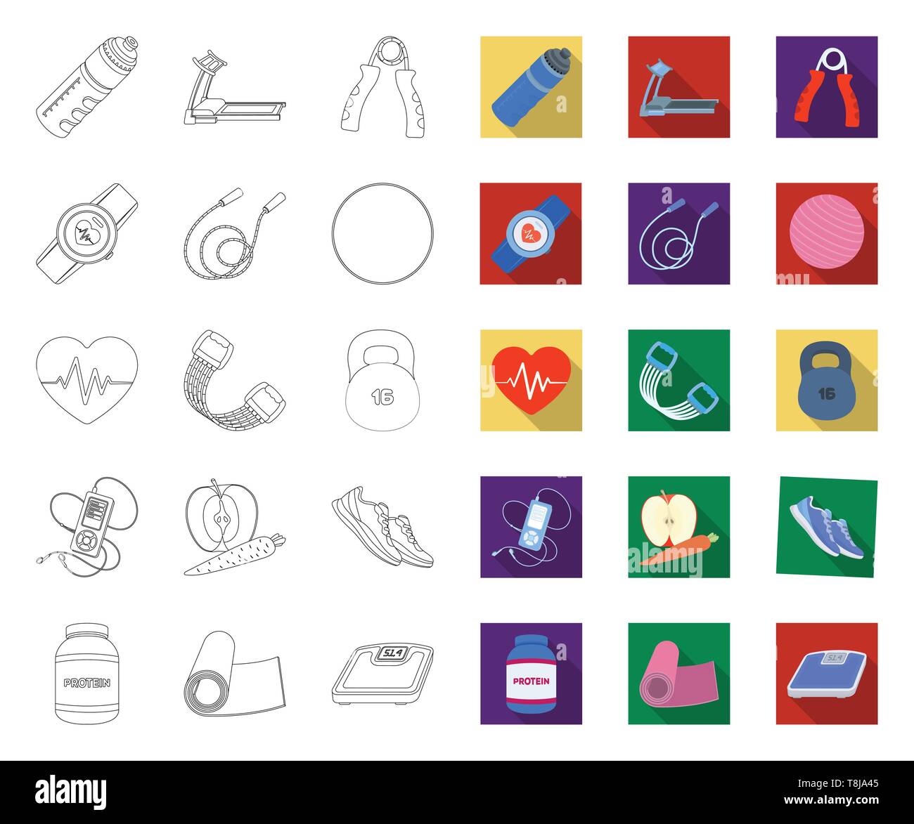 Gym and training outline,flat icons in set collection for design. Gym ...