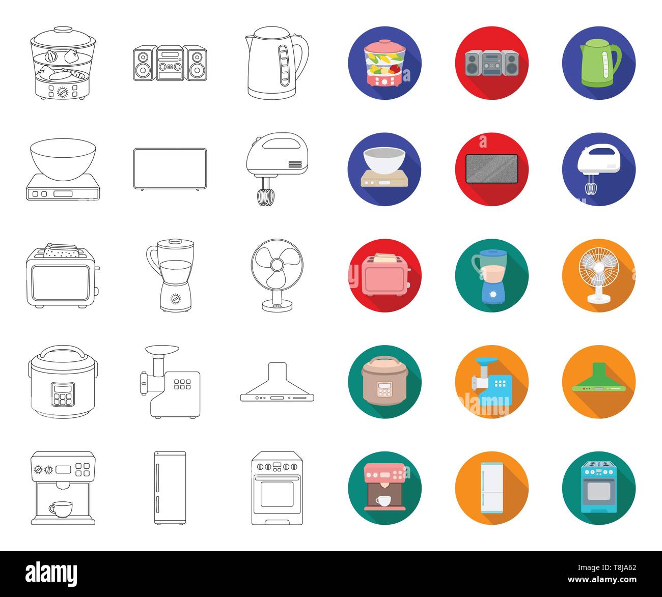 Types of household appliances outline,flat icons in set collection for ...