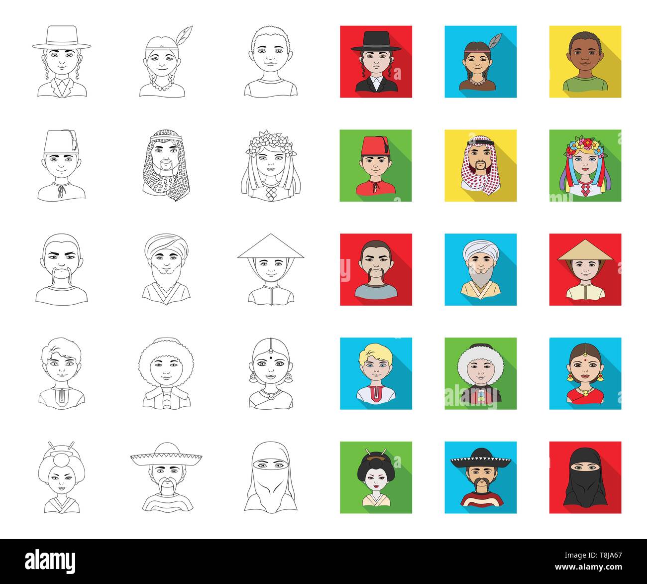 The human race outline,flat icons in set collection for design. People ...