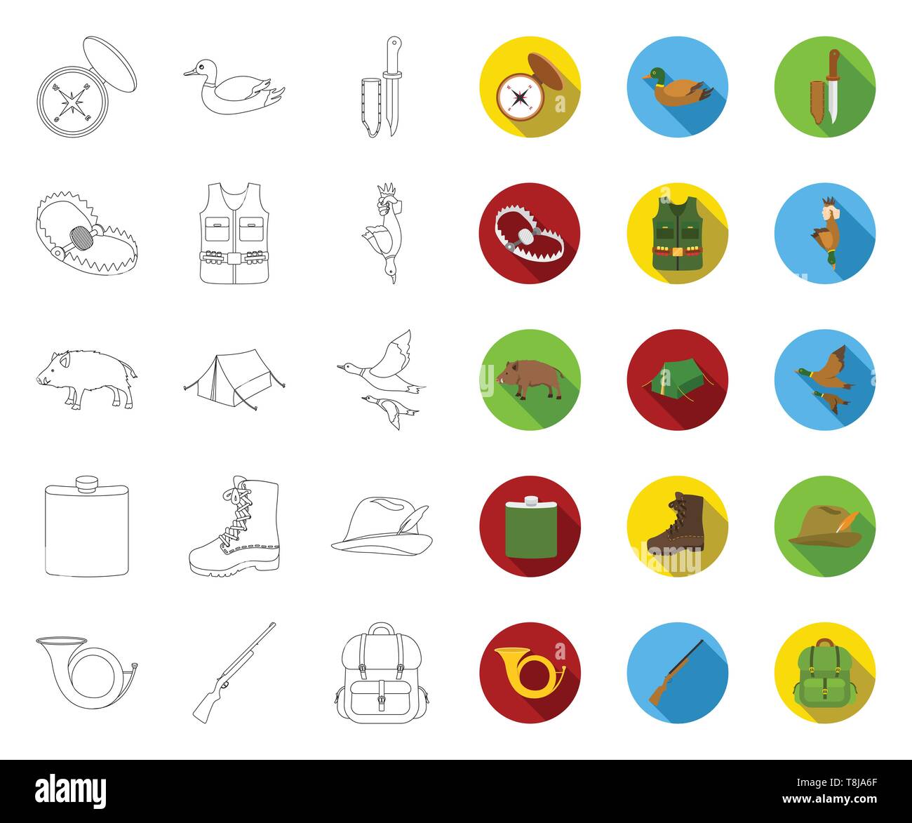 Hunting and trophy outline,flat icons in set collection for design ...