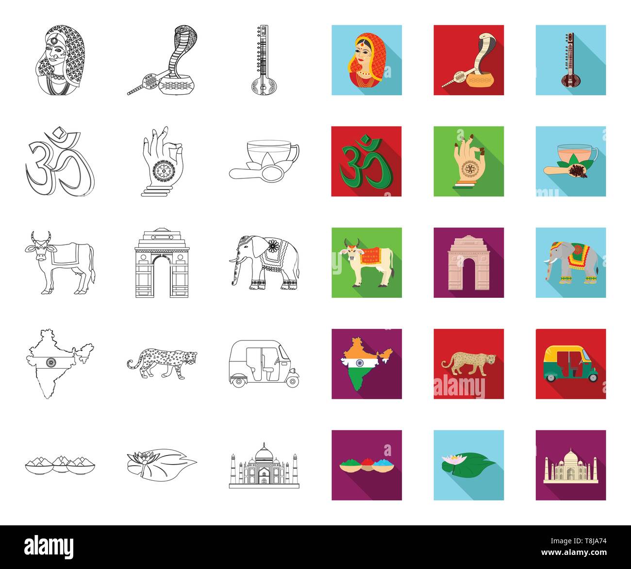Country India outline,flat icons in set collection for design.India and ...