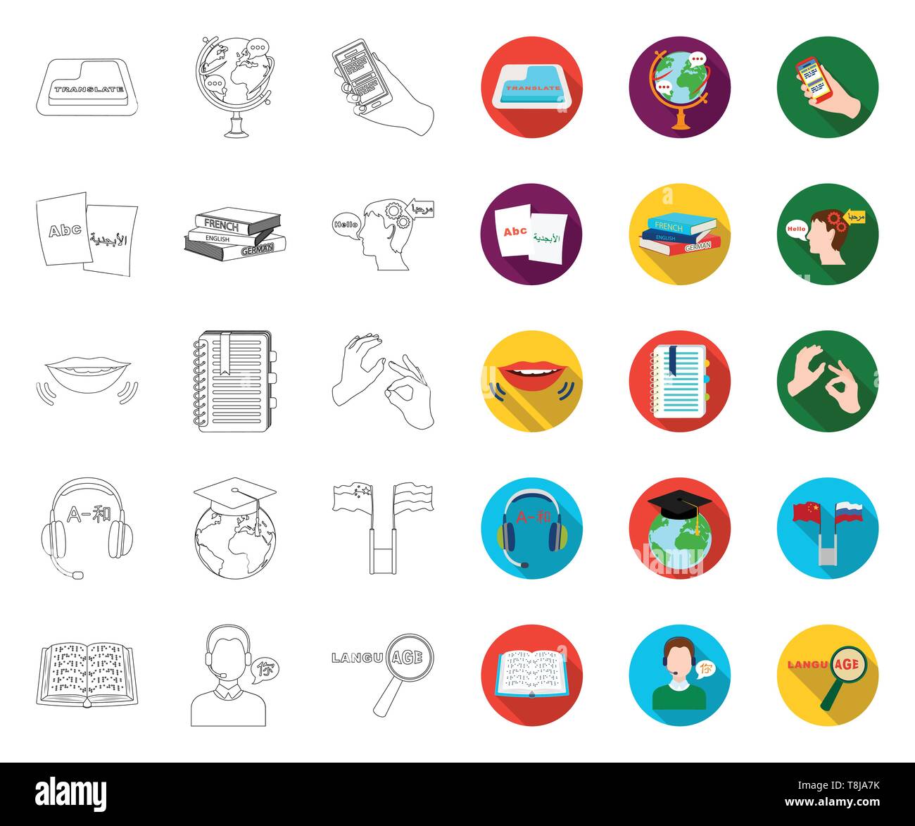 Translator and linguist outline,flat icons in set collection for design ...