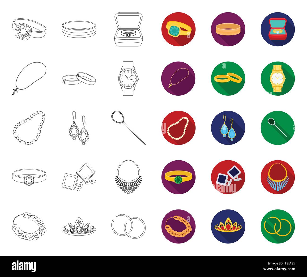 Jewelry and accessories outline,flat icons in set collection for design ...